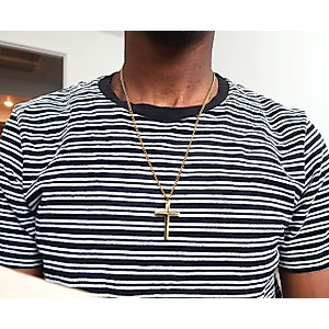 RIVETING JEWELRY 18K Gold Chain Style 3MM Necklace Cross Pendant strong Solid Clasp for Women, Girls, grandma, Teens Thin for Charms Miami Cuban Link Diamond Cut Religious (24)