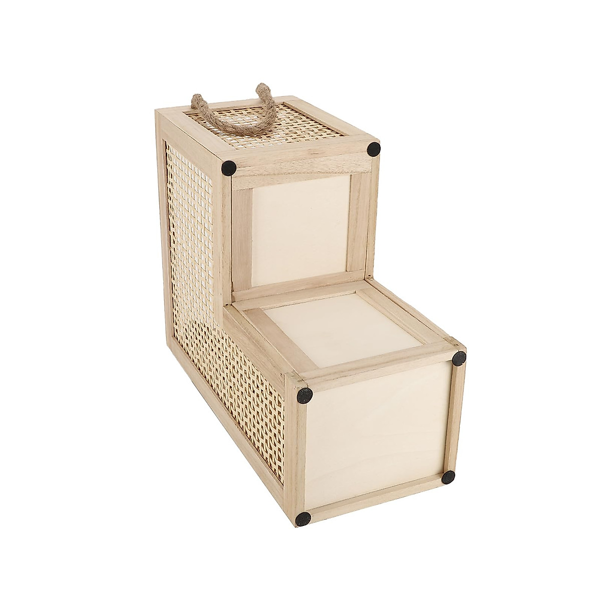 SHCMSADO Wood Stair Basket with Handles,Wicker Step Storage Basket -Natural