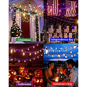 Flacchi 50Ft RGBw Smart String Lights Outdoor with Rope Fairy, Bluetooth APP & Remote Control, Color Changing Dimmable G40 Patio Lights for Balcony, Backyard, Party, Bistro, Holidays