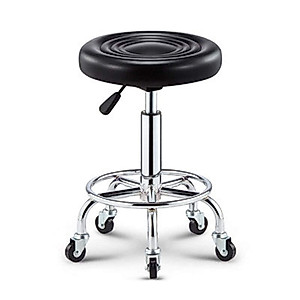 WOGQX Round Rolling Stool Chair PU Leather Height Adjustable 360° Swivel for Spa, Salon, Medical Office, Tattoo, Home, Car Shop, Massage