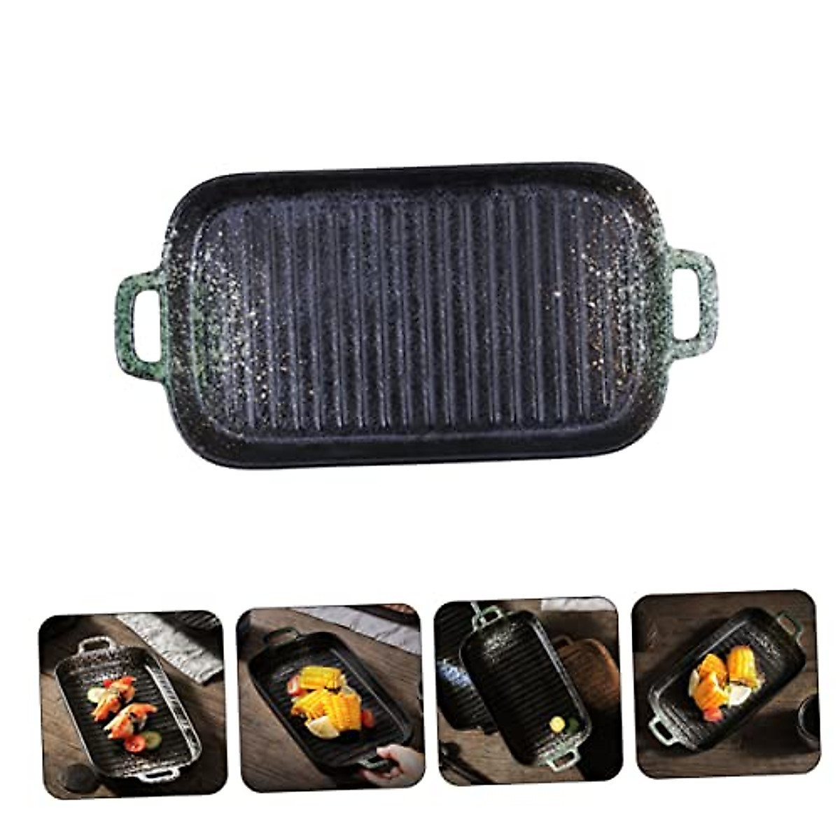 Yardwe 1pc Fire Earth BBQ Plate Cake Tray Outdoor Griddle Grill Square Dish Set Square Baking Tray Camping Pot Roasting Pan Roasting Plate with Handles Household Kitchenware Ceramic Plate