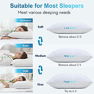 Cooling Bed Pillows for Sleeping, Shredded Memory Foam King Pillow 2 Pack, Gel Pillows King Size Set of 2, Support yet Soft Pillow for Side, Back Sleepers Adjustable Pillow with Removable Cover