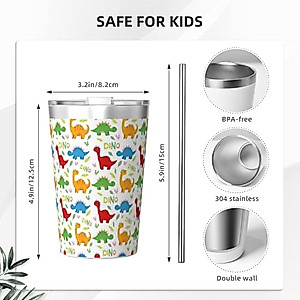 Colorful Cute Dinosaur Animal Lover Gifts - 12 oz Tumbler Stainless Steel Vacuum Insulated with Lid Travel Coffee Mug Tumbler Tea Cup