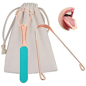 2Pcs Copper Tongue Scraper, Tongue Cleaner Set for Adults Kids, Stainless steel Wide Double Blades Oral Tongue Brush Cleaning Scrapping Sweeper for Fresh Breath and Mouth Hygiene Care with Travel Bag