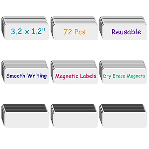 72 Pcs Dry Erase Magnetic Labels, 3.2 × 1.2" Magnetic Name Tags Magnetic Label Stickers for Whiteboard, Refrigerator, Locker Classroom Office Home