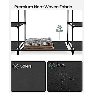 Hzuaneri Closet Wardrobe, 64.5-inch Portable Closet for Bedroom, 3 Clothes Rail Clothes Rail with Fabric Cover, Clothes Storage Organizer, 64.5 x 17.3 x 70 Inches, 9 Compartments, Black WO0203BC