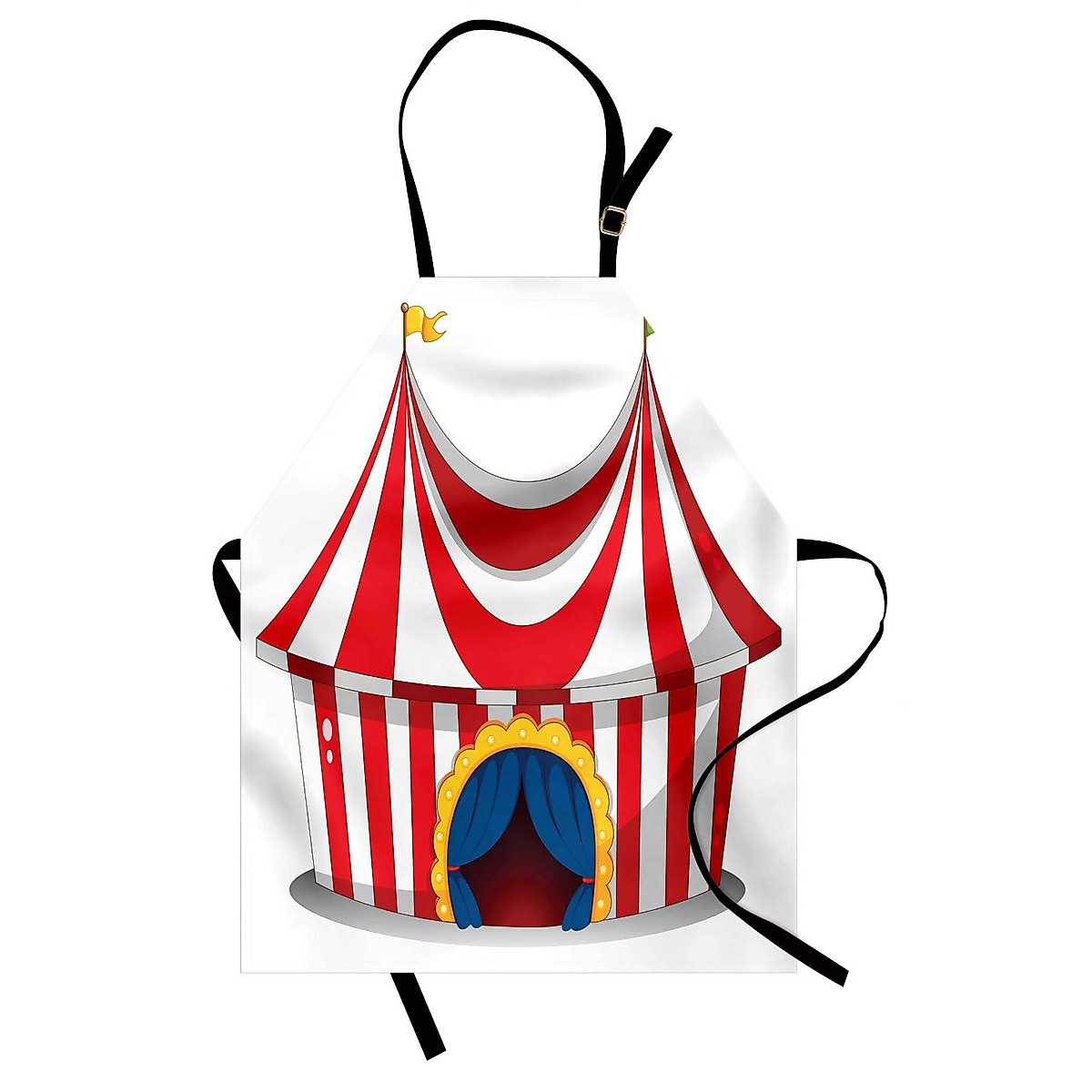 Ambesonne Circus Apron, Illustration of Retro Flag Nostalgic Fun Festival Carnival Venue, Unisex Kitchen Bib with Adjustable Neck for Cooking Gardening, Adult Size, White Red