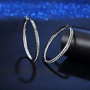 weinuo 2 Inch Stunning Stainless Steel White Cubic Zirconia Hoop Earring for Women Hypoallergenic Jewelry for Sensitive Ears Large Big Hoop Earrings 50MM