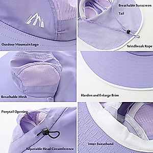 Womens Wide Brim UV Sun Protection Hats Foldable Waterproof Fish Hat Women with Neck Flap Light-Purple