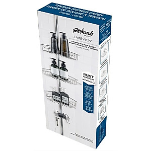 J&V TEXTILES Rustproof Shower Caddy Corner for Bathroom,Bathtub Storage Organizer for Shampoo Accessories,4-Tier Adjustable Shelves with Tension Pole (Chrome)