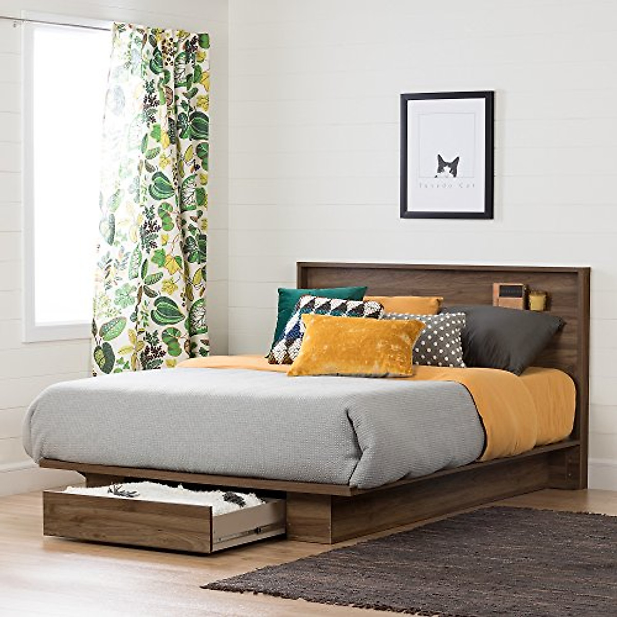 South Shore Holland Platform Bed (54/60''), Full/Queen, Natural Walnut