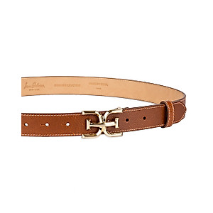 Sam Edelman Women's Slim Stitched Edge Double-E Plaque Buckle Belt, Saddle, Medium