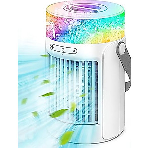 Portable Air Conditioners Fan, Evaporative Mini Air Cooler with 3 Speeds 7 Colors, Misting Humidifier Personal Air Cooler Touch Screen Desktop Cooling Fan with Large Water Tank for Home Room Office