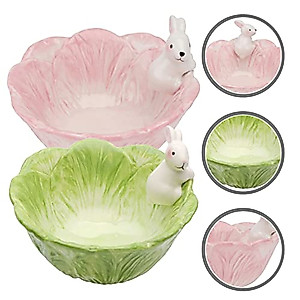 Yardwe Salad Serving Bowl 2pcs Ceramic Cabbage Shaped Bowls Easter Ceramic Rabbit Bowls Cartoon Food Bowls Dessert Bowls