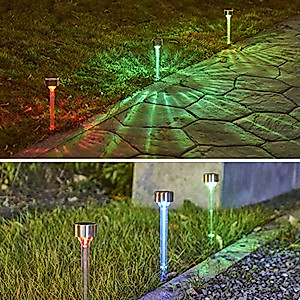 QEEPGG Solar Outdoor Lights, 12pcs Solar Lights Waterproof, Stainless Steel Lampshade LED Light, Multi-Color Changing Solar Landscape Lights for Lawn, Patio, Yard, Walkway, Driveway and Garden