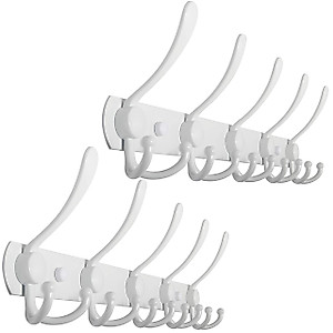WEBI Coat Rack Wall Mount,Coat Hooks Wall Mount,Coat Hanger Wall,Wall Coat Rack,Hook Rack Rail,5 Triple Hooks for Hanging Coats,Jacket,Clothes,White,2 Packs