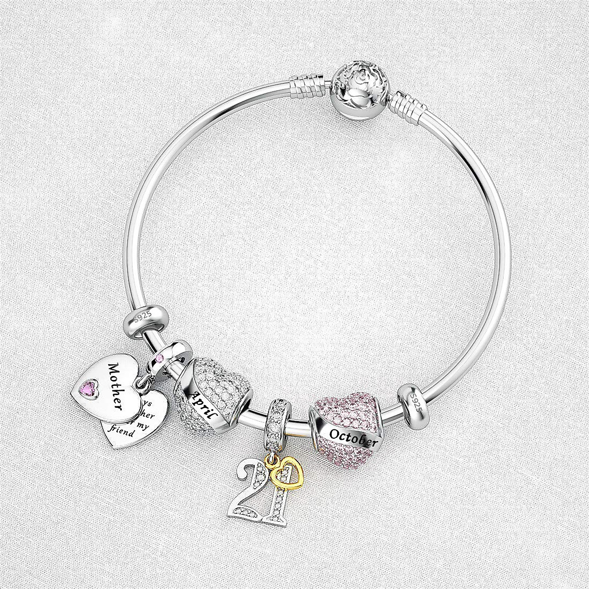 4pcs Sterling Silver Charm Stoppers Fit Pandora Charms Bracelet Bangle (Silver-4pcs)