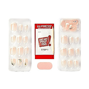 KISS imPRESS Press-On Manicure Fake Nails – My Worth, Short, Square, French, Easy Press On, Chip Proof, Smudge Proof, Waterproof, No Dry Time, Comfortable & Secure, Super Hold Adhesive | 30 Count