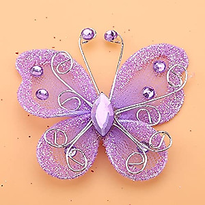 Yosoo Health Gear Purple Wire Butterflies, Mesh Butterfly Sheer, 24Pcs Sheer Mesh Wire Glitter Butterfly Wedding Party Clothing Decoration DIY Supplies for Decorating(Purple)
