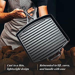 Lodge Blacklock 12 Inch Triple Seasoned Cast Iron Grill Pan - Lightweight Design - Natural, Non Stick Pans - Cast Iron Square Grill Pan - Lasts 100 Years