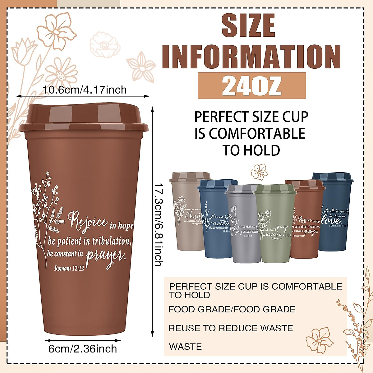 24 Pcs Christian Gifts for Women Include 12 Pcs 24oz Christian Coffee Cups with Lids 12 Religious Canvas Makeup Bags Mother Day Gifts for Church Bible Verse Inspirational Religious Present for Women
