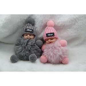 DORIS&JACKY Keychains Cute Doll Keys Fob Ring Charm Accessories For Purse Wallet And Car Key Holder (2dolls-pink+grey)