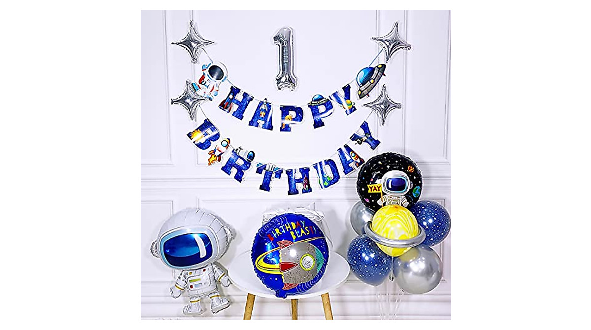 Space Ship Astronaut Banner for Boys Birthday Party | LINGAIXINYUE