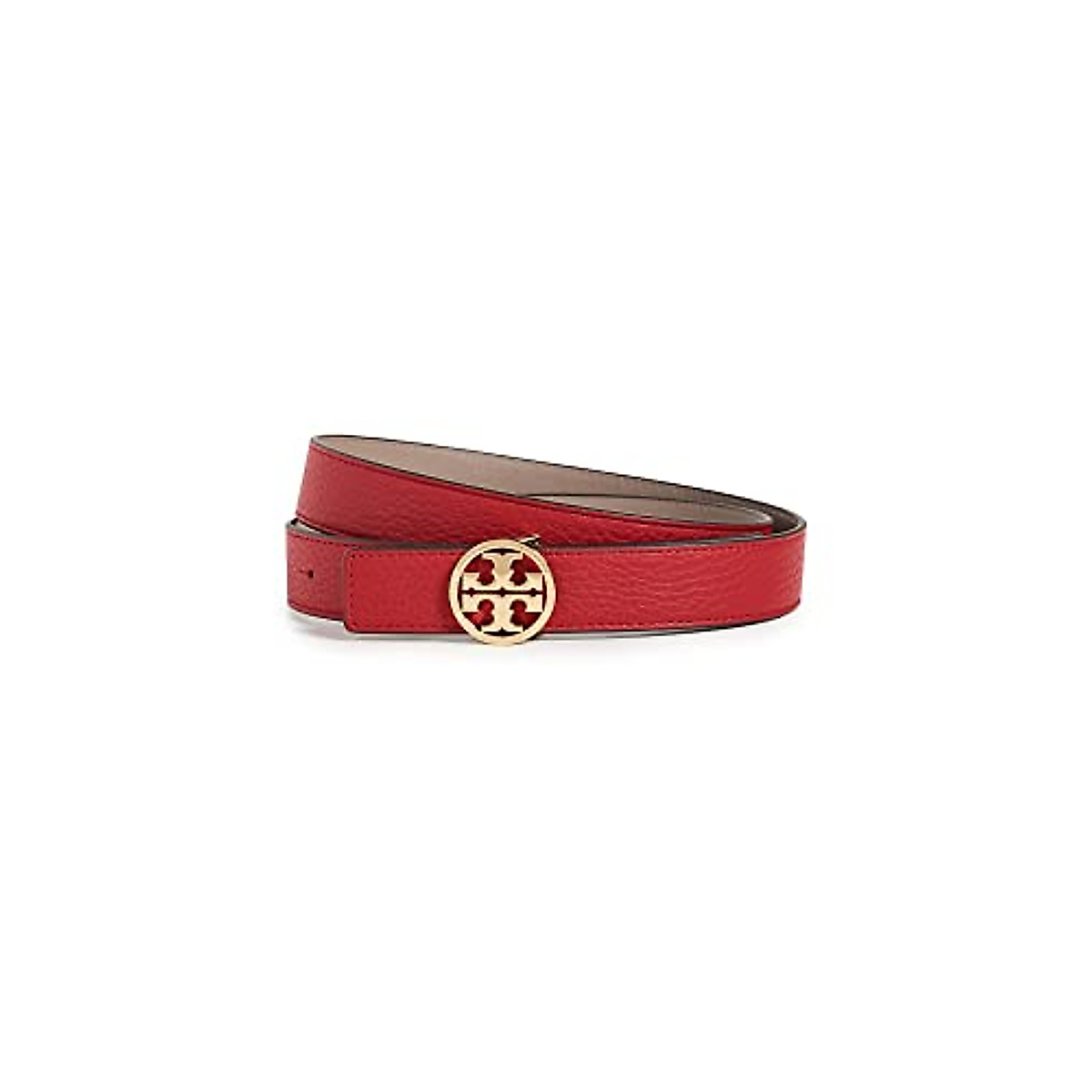 Tory Burch Women's 1" Miller Reversible Belt, Red Apple/Gray Heron/Gold, M