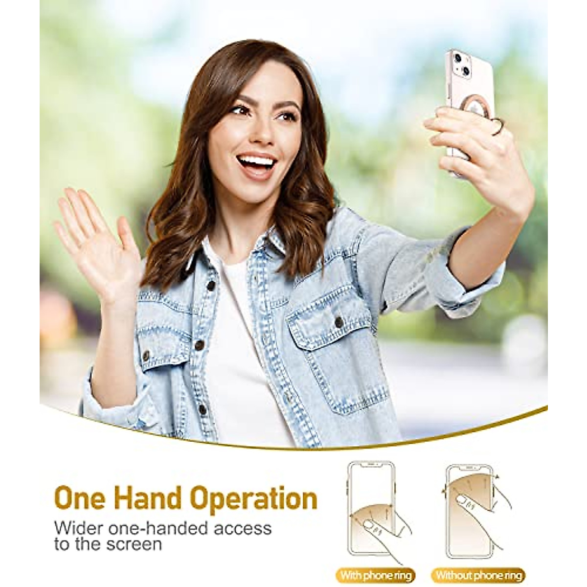 UKKITEK Magsafe Ring Holder for iPhone 14 13 12 MagSafe Accessories, Adjustable Magnetic Finger Ring Grip Stand Compatible Mag Safe Case, Removable When Wireless Charging - Luxury Pink