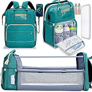 Gimars Diaper Bag Backpack, 5 in 1 Large Baby Bag, Waterproof Baby Diaper Bags for Travel with Insulated Milk Bottle Pocket, Large Capacity and Stroller Straps,Green