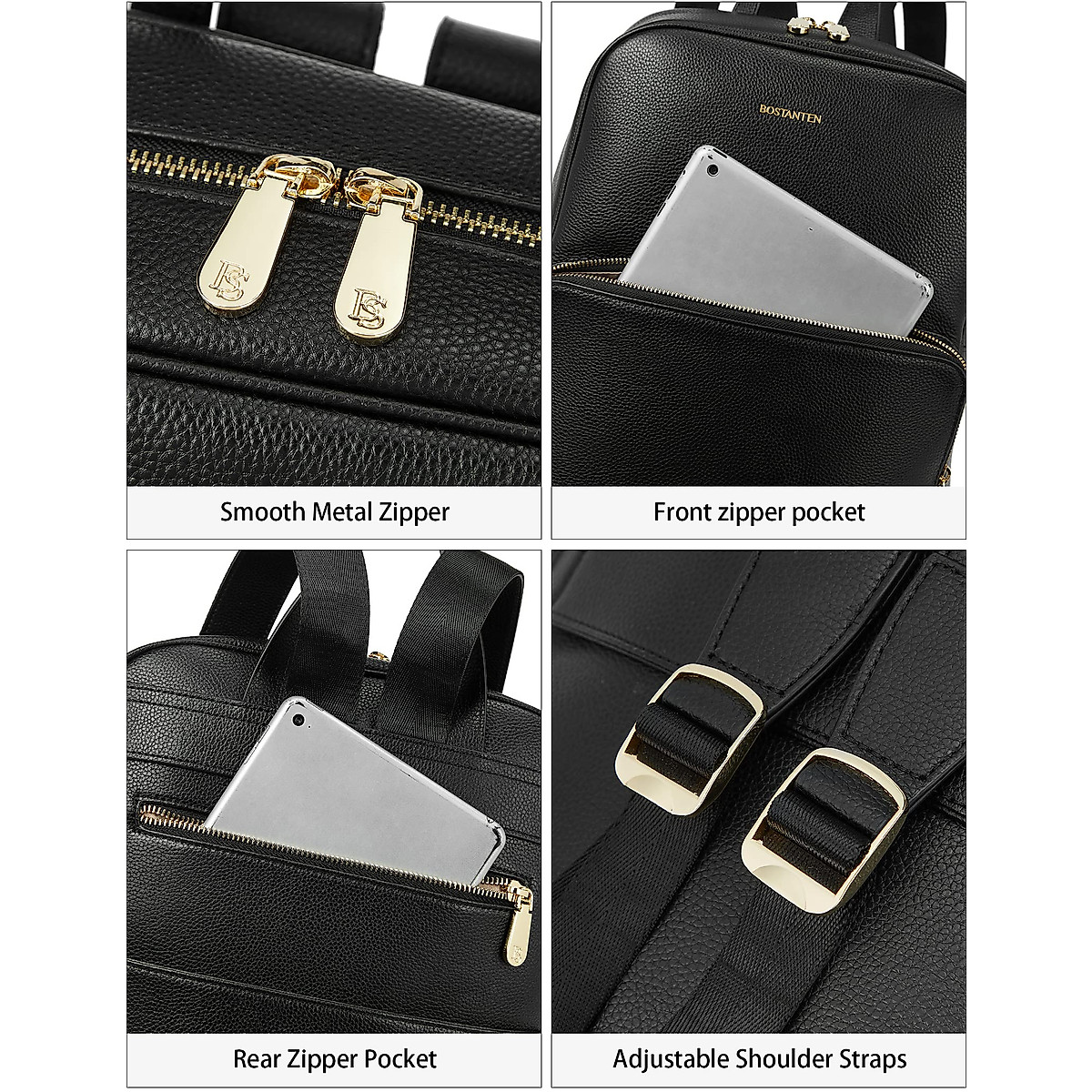 BOSTANTEN Leather Laptop Backpack for Women 15.6 inch Computer Bag College Student Daypack Back to School Supplies Travel Bag