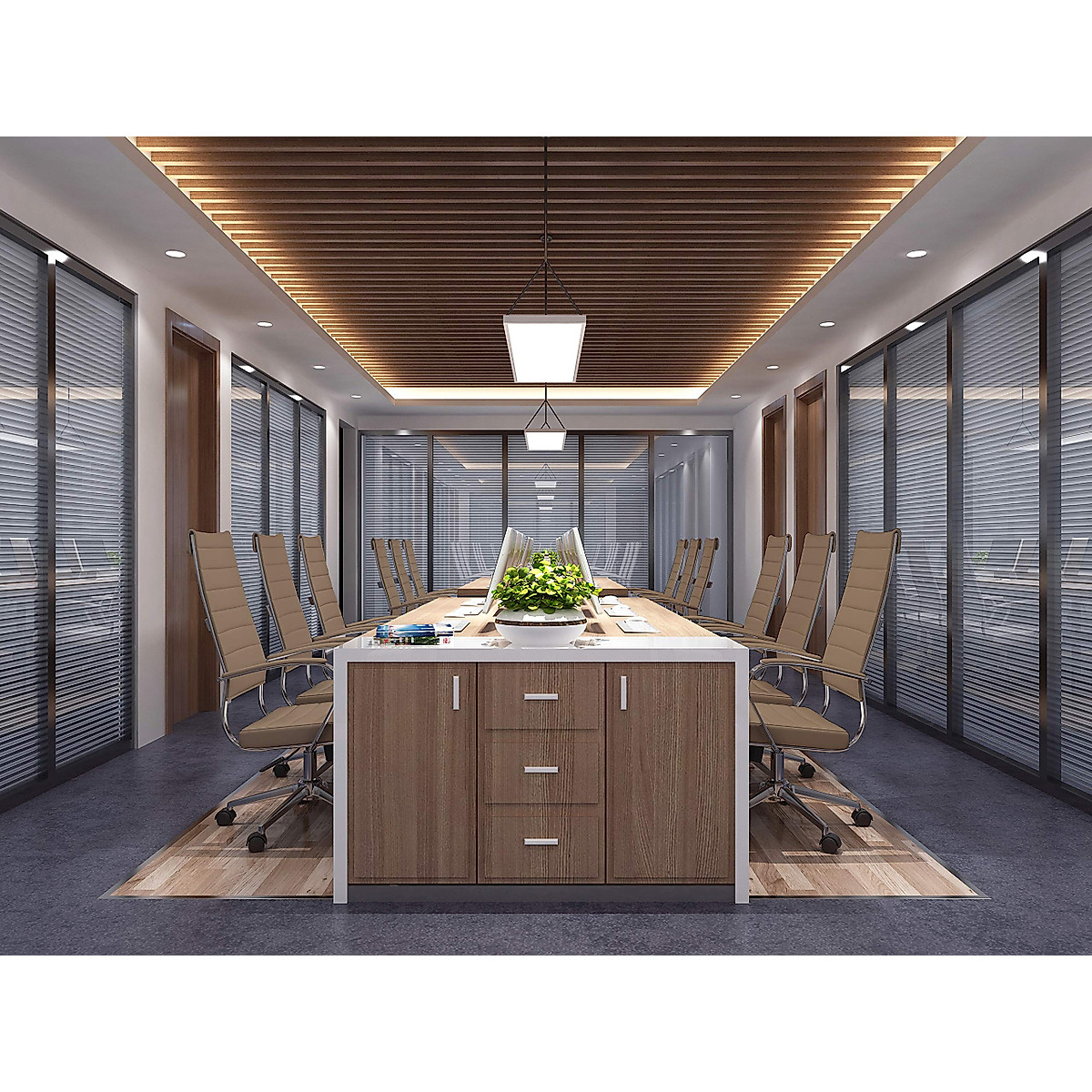 2xhome Contemporary Mid Century Modern High Back Tall Ribbed PU Leather Swivel Tilt Adjustable Chair with Back Swivel Wheels Designer Boss Executive Office Conference Room Work Task Tall Desk Tan