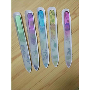 Premium Crystal Glass Nail Files Manicure Set, Professional Double Sided Pedicure Files - Best Glass Nail Files for Natural Nails - Colorful Flower Pattern - 5 Pieces