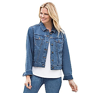 Woman Within Women's Plus Size Stretch Denim Jacket - 20 W, Medium Stonewash Blue