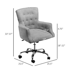 HOMCOM Mid Back Modern Home Office Chair with Tufted Button Design and Padded Armrests, Swivel Computer Desk Chair for Study Living Room Bedroom, Gray