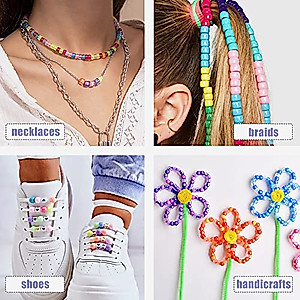 QUEFE 4900pcs Pony Beads Kit, 84 Colors Kandi Beads, 3780pcs Rainbow Hair 1080pcs Letter Heart for Craft Gifts Bracelets Jewelry Making with Elastic Strings