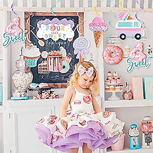 Four Ever Sweet Ice Cream Birthday Party Decorations, 20Pcs Ice Cream Party Hanging Swirl Decorations for Kid Ice Cream Fourth Birthday Party Girl Donut 4th Birthday Party Ceiling Hanging Streamers
