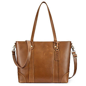 Kattee Leather Tote Bags for Women, Purses and Handbags Shoulder Crossbody Bag Work Large (Light Brown)