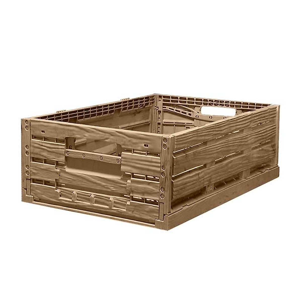 Alco Designs Collapsible Storage Bin/Container: Grated Wall Utility Basket/Tote, Durable, Long-Lasting, Wooden Designed Plastic (Small 24x16x4.1", Brown)