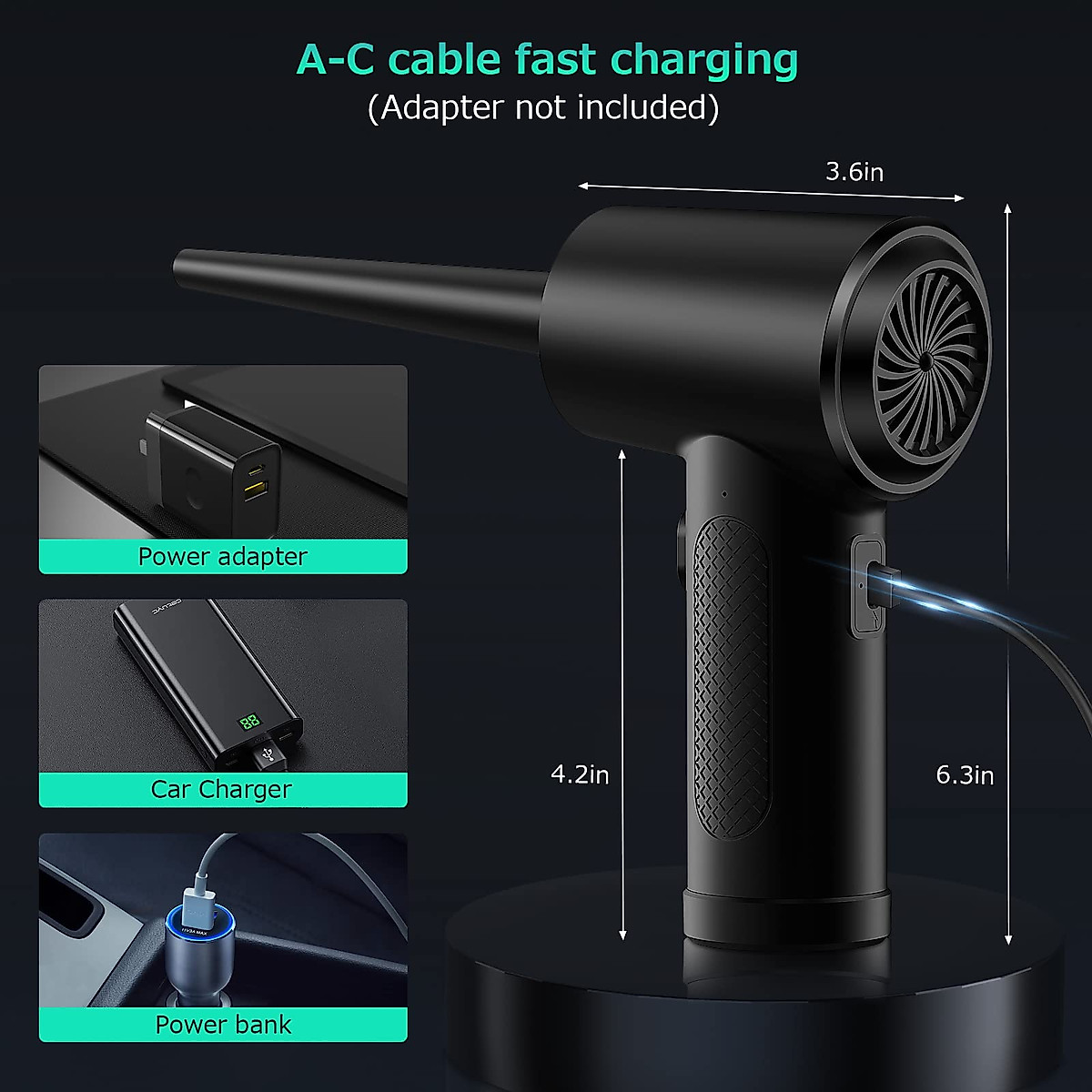 Compressed Air Duster, 110000RPM Electric air Duster for Keyboard Cleaner, Reusable no Canned Air Duster,7600mAh Rechargeable Cordless Compressed Air Kit for Car Dust Remover (Plastic)