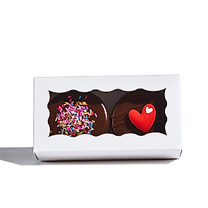 JCXGRVC 24PCS 4.17x2.16x1.37 Inches Elegant White Double Favor Boxes with Clear Window for Macaron, Chocolate, Small Cookies, Party Baby Showers Candy Treat Boxes