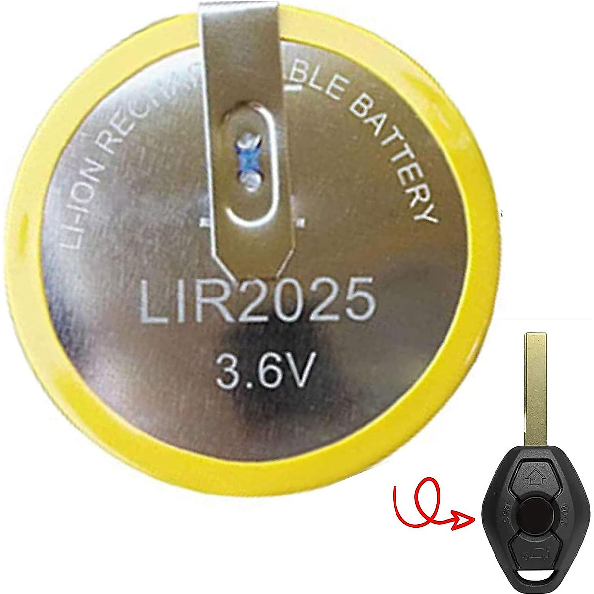 for 1996-2012 Remote Key FOB Battery LIR2025 (90 Degrees) Compatible with BMW Remote Case Shell fits 3 5 7 Series, M3 M5 M6 Z3 Z4 Z8 X3 E63 E38 E83 E53 E36 E85 (LX8FZV LX8 FZV) – with Instructions