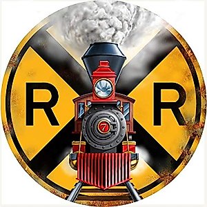 12x12 Inches Circular Metal Sign,Train Signage Railroad Crossing,Vintage Round Tin Sign Nostalgic Funny Iron Painting