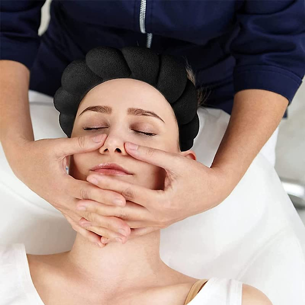 LALAXAVA Spa Headband Hair Band for Women - Puffy Sponge Black Headbands for Washing Face Hair Headband for Skincare, Makeup Removal, Shower - Soft Absorbent Terry Towel Cloth Fabric