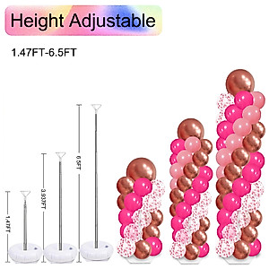 2 Sets Balloon Column Stand Kit with 100 Balloons 6 Ft Adjustable Balloon Stands Kit for Floor Metallic Rose Red Balloon Arch Column for Wedding Bridal Shower Valentine's Day Decorations