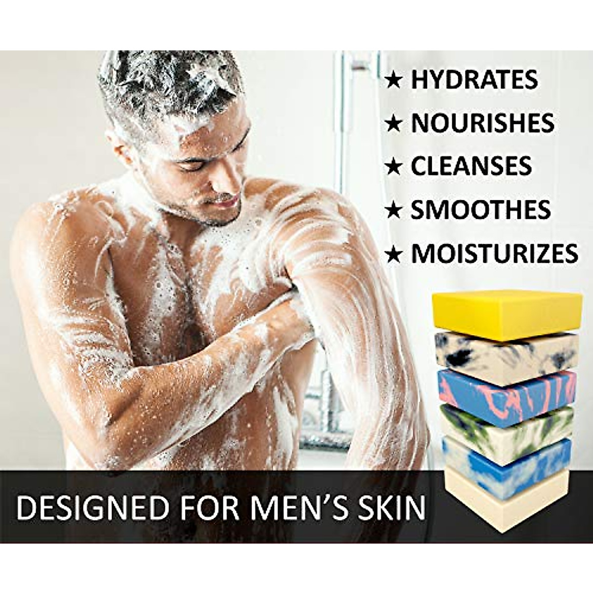 NATURAL AMERICAN SOLDIER Men’s Bar Soap – 100% All Natural, Masculine Scents, Essential Oils, Organic Shea Butter, No Harmful Chemicals – (6pk) Natural Soap Bars for Men - Made in USA - Man Soap, 5 oz