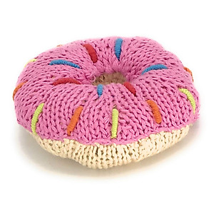 Pebble | Handmade Donut Baby Rattle with Sprinkles - Pink | Knitted Baby Toy | Fair Trade | Play Food | Machine Washable