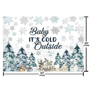 AIBIIN 7x5ft Winter Baby Shower Backdrop Baby It's Cold Outside Party Decoration Supplies Pine Tree Xmas Gift Reindeer Blue Silver Snowflake Wonderland Photography Background Banner Photo Studio Prop