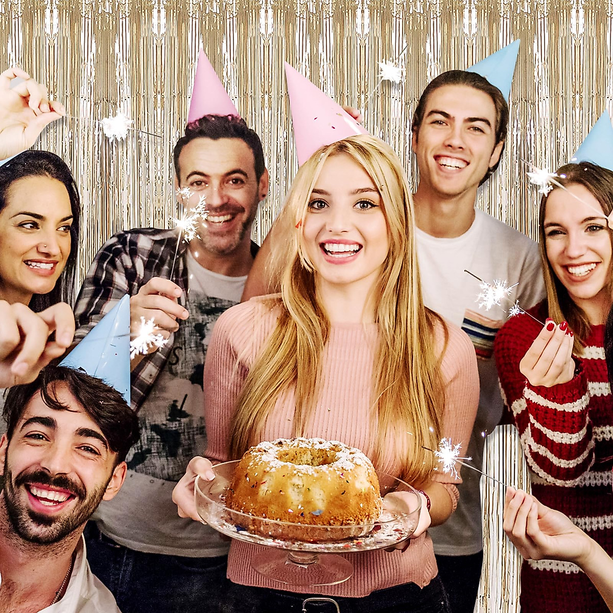 3 Pack new Champagne Gold Foil Fringe Curtain Backdrop, 3.28Ft x 6.6Ft Metallic Tinsel Foil Fringe Streamer Curtains for Photo Booth, Valentine's Day， Wedding, Birthday, New Year Party Decorations