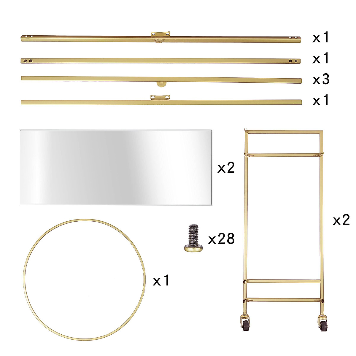 RiteSune Gold Mirror Rolling Serving Bar Cart on Lockable Wheels, Wine Drink Liquor Cart Stand for Home Kitchen Storage, Living Room, Club Party, Christmas, New Year